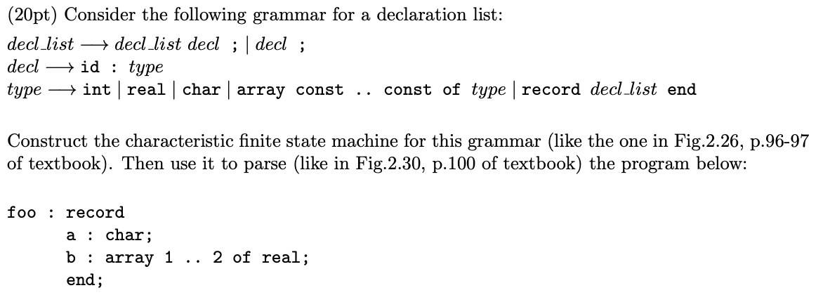 (20pt) Consider the following grammar for a | Chegg.com