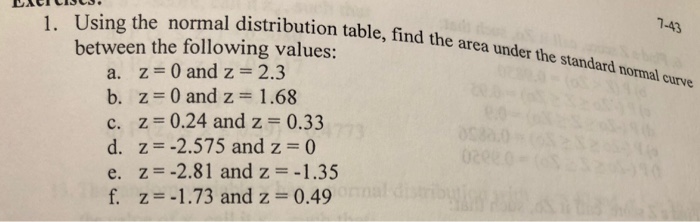 Solved 1-43 Using the normal distribution table, find the | Chegg.com