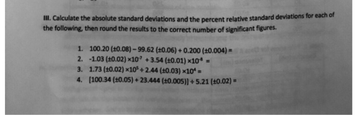 Solved Ill Calculate the absolute standard deviations and | Chegg.com