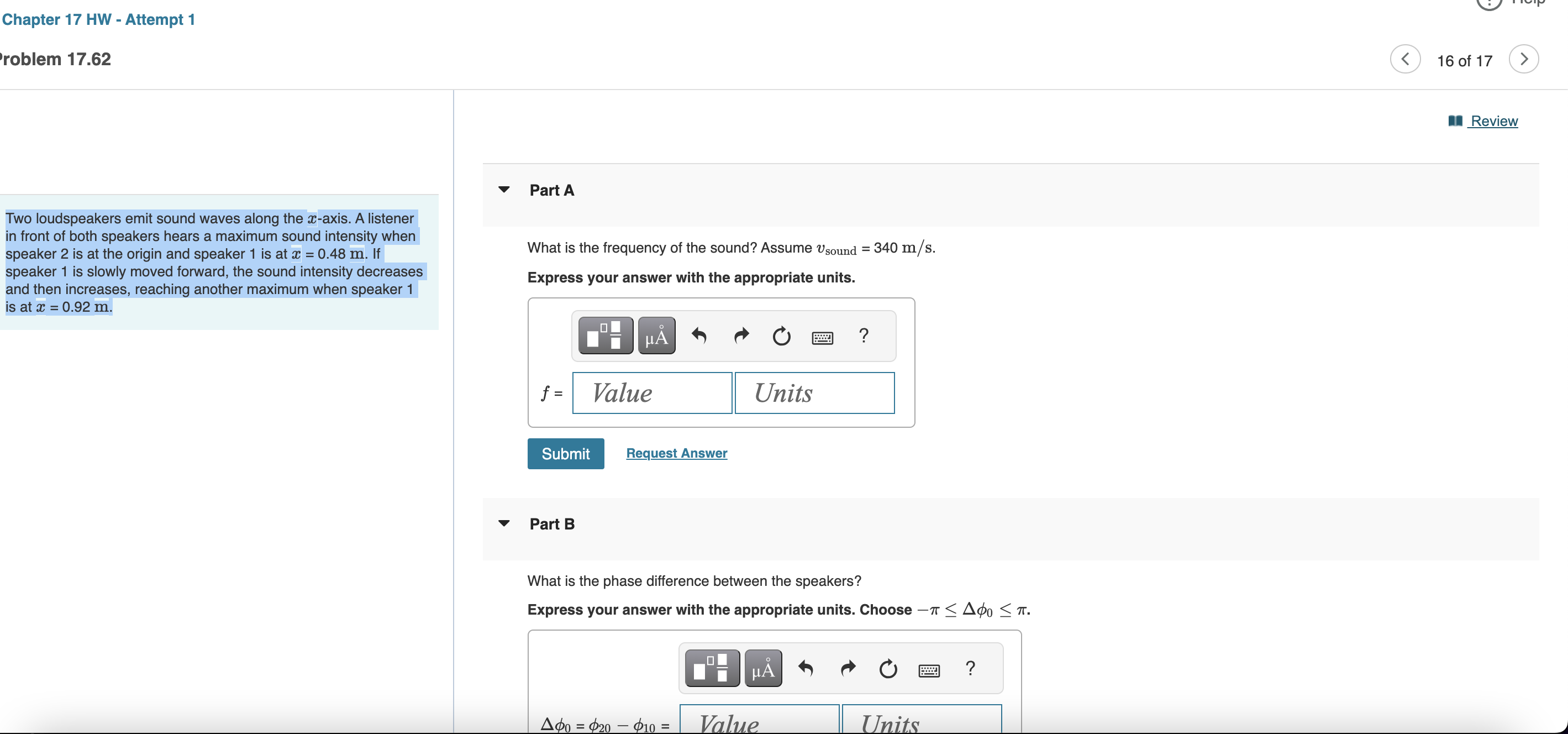 Solved Chapter 17 HW - Attempt 1 roblem 17.62 Two | Chegg.com