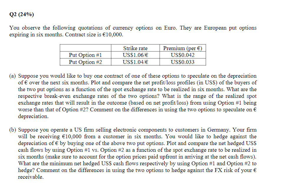 Solved You observe the following quotations of currency | Chegg.com
