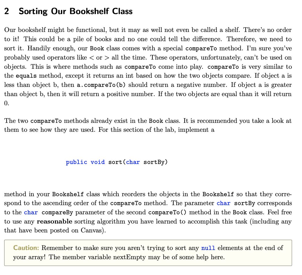Solved 2 Sorting Uur Bookshelt Class Our bookshelf might be | Chegg.com