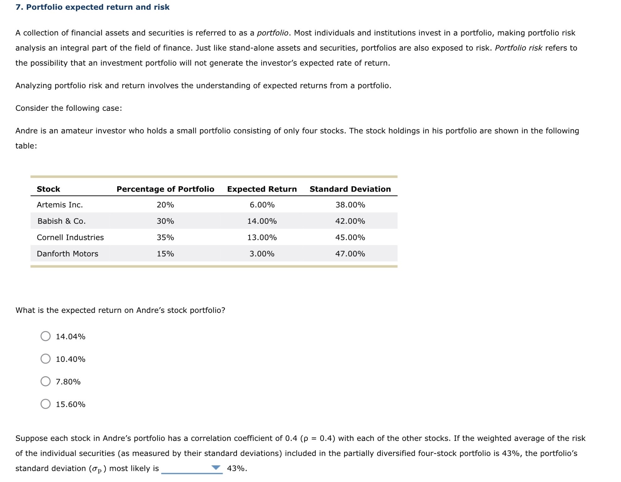 Solved Portfolio expected return and riskA collection of | Chegg.com
