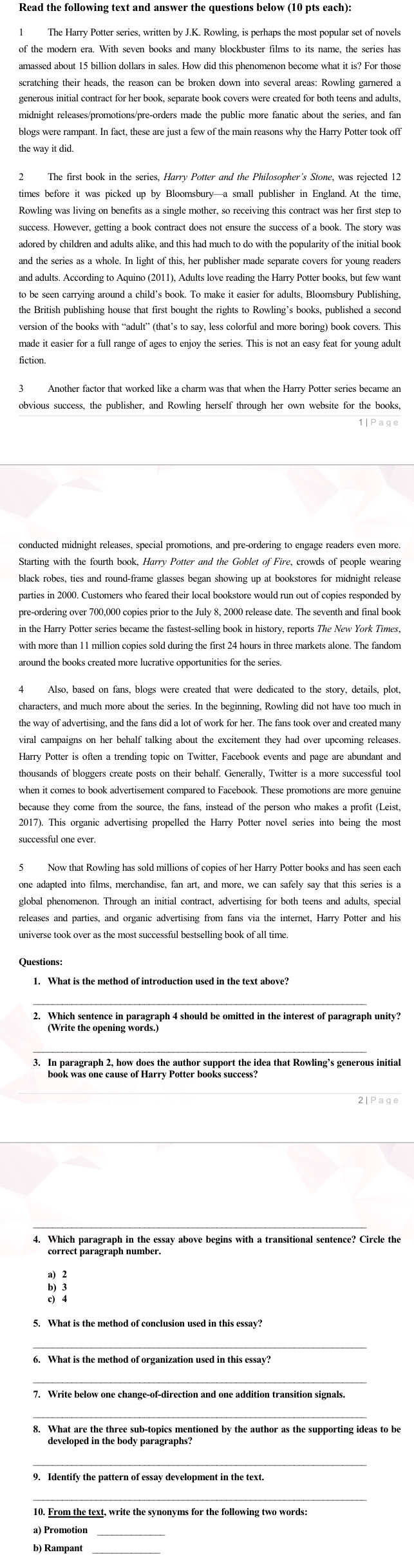 Solved Read the following text and answer the questions | Chegg.com