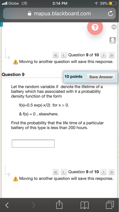 Solved l Globe LTE 3:14 PM 39% mapua.blackboard.comC | Chegg.com