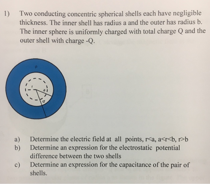 Solved 1) Two conducting concentric spherical shells each | Chegg.com