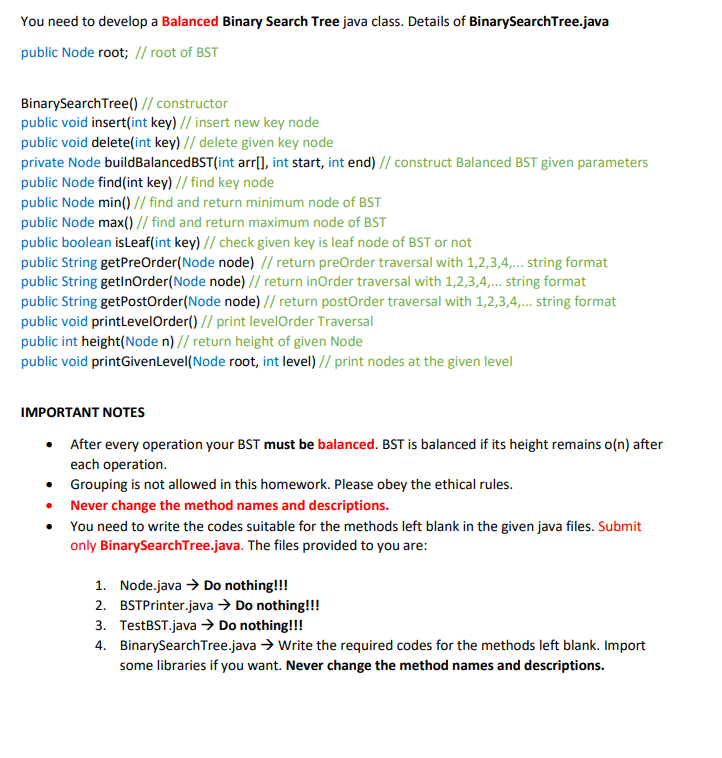 Solved Write The Code On Binarysearchtreejava Do Not 