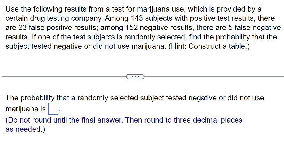 Solved Use the following results from a test for marijuana | Chegg.com