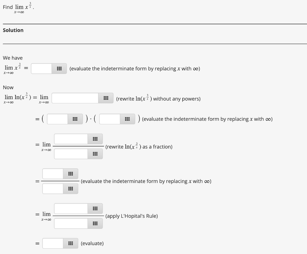Solved Find lim x. X00 Solution We have lim x Hi (evaluate | Chegg.com