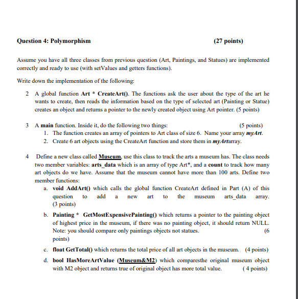 Solved Question 3: Inheritance (29 points) Consider the | Chegg.com