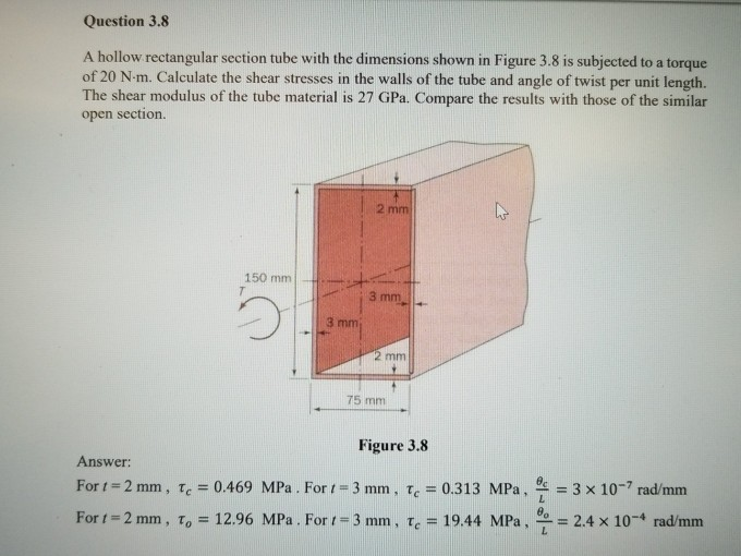 Solved Question 3.8 A hollow rectangular section tube with | Chegg.com