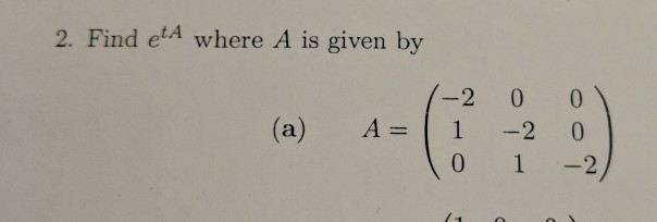 Solved 2. Find eta where A is given by (a) A1 -2 0 01-2 | Chegg.com