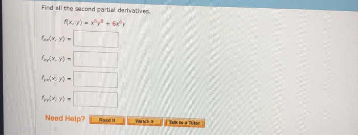 Solved Find all the second partial derivatives fx(x, y) - | Chegg.com