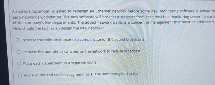 Solved A network technician is asked to redesign an Ethernet | Chegg.com