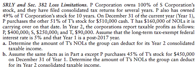 SRLY and Sec. 382 ﻿Loss Limitations. P Corporation | Chegg.com