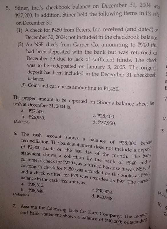Solved Balance NSF check returned with 4/30/04 bank | Chegg.com