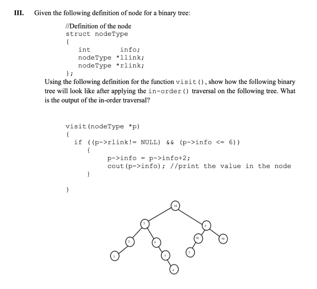 Solved III. Given the following definition of node for a | Chegg.com
