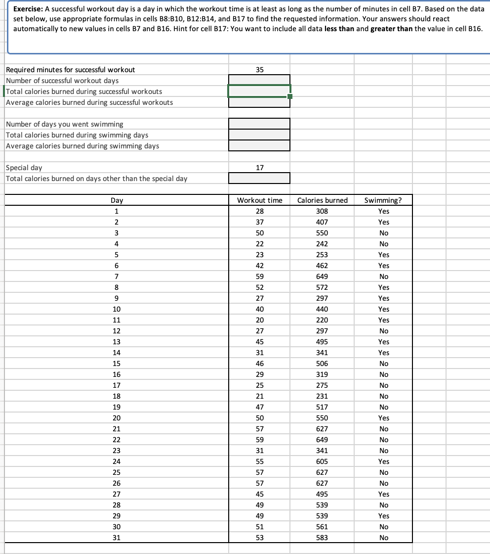 Exercise: A successful workout day is a day in which | Chegg.com