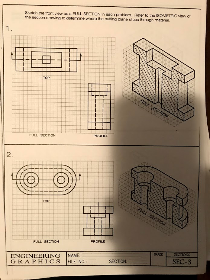Solved Sketch the front view as a FULL SECTION in each | Chegg.com