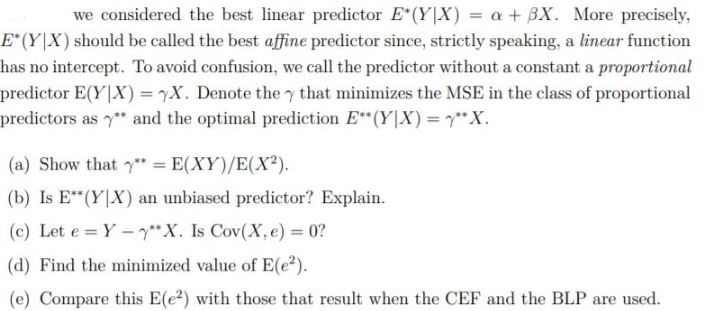 we considered the best linear predictor | Chegg.com