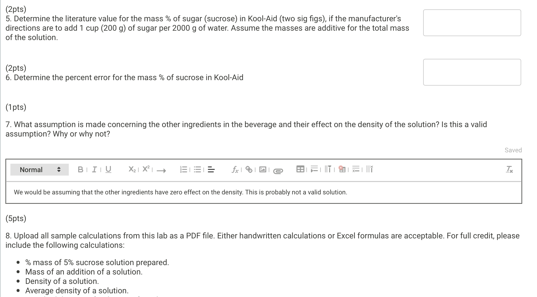 Solved Calculate the macc and dencitv of the 5% ctandard | Chegg.com