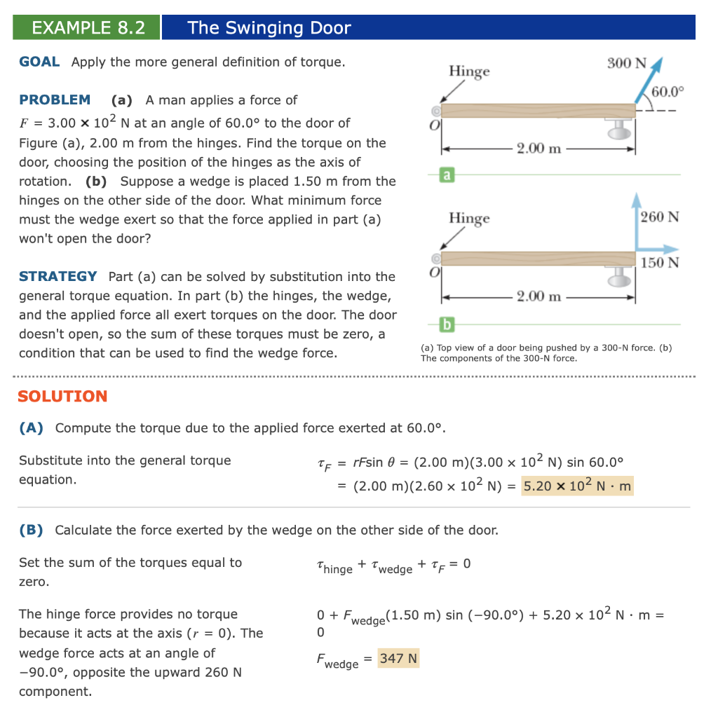 Solved EXAMPLE 8.2 The Swinging Door GOAL Apply the more | Chegg.com