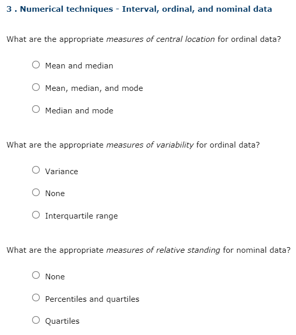 3 Numerical Techniques Interval Ordinal And Nominal DataWhat Are The Appropriate Measures 