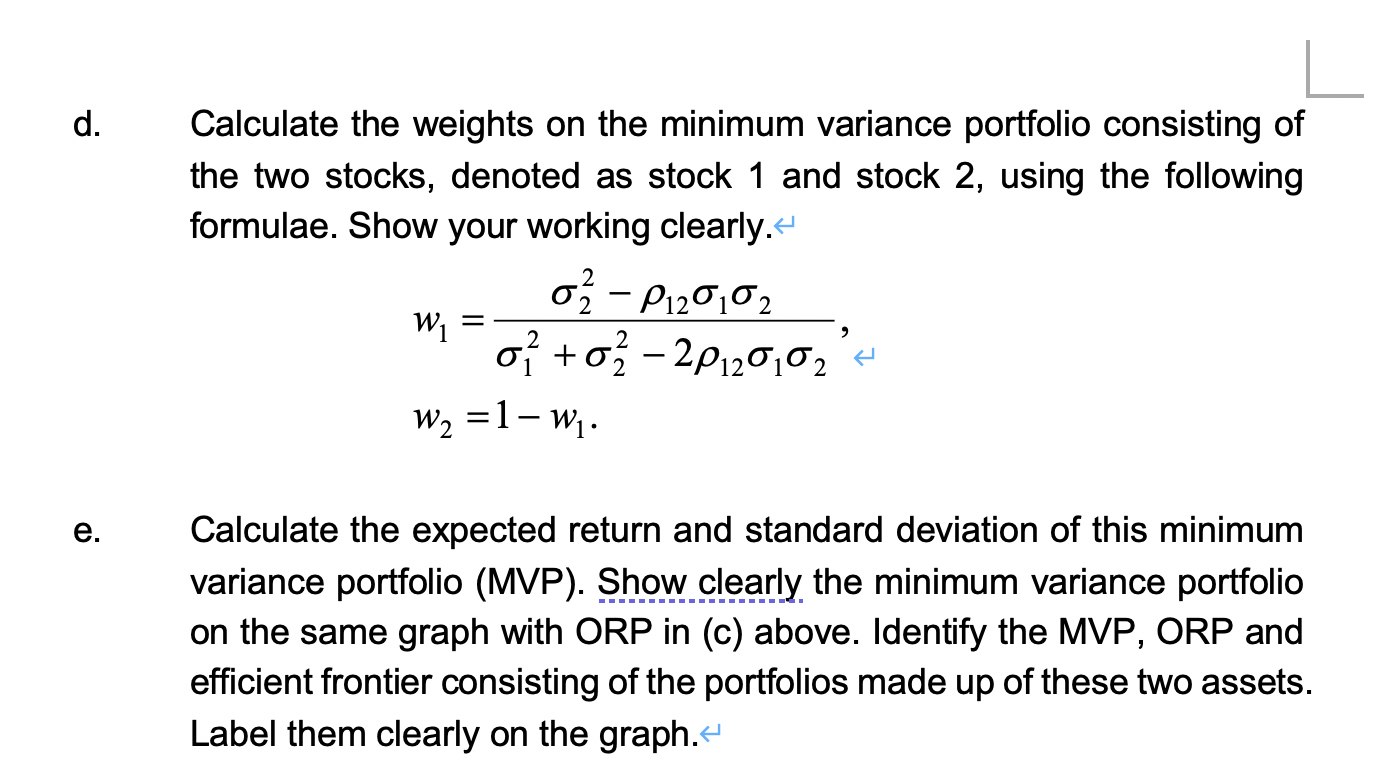 Solved D Calculate The Weights On The Minimum Variance Chegg