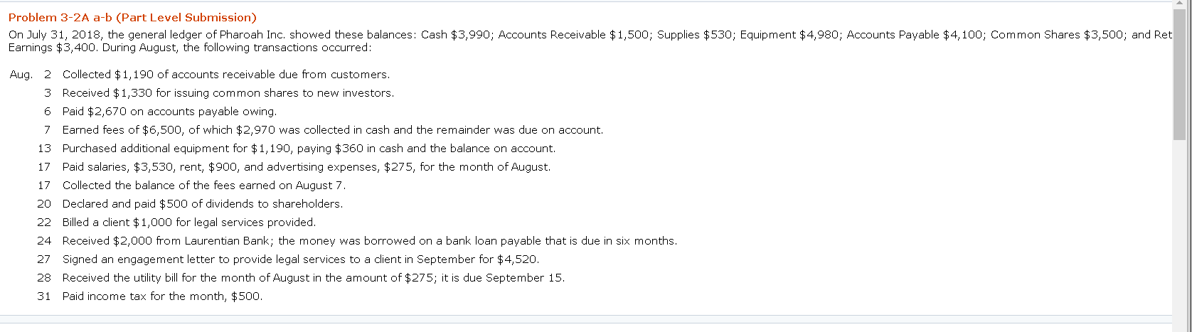 Solved Problem 3-2A a-b (Part Level Submission) On July 31, | Chegg.com