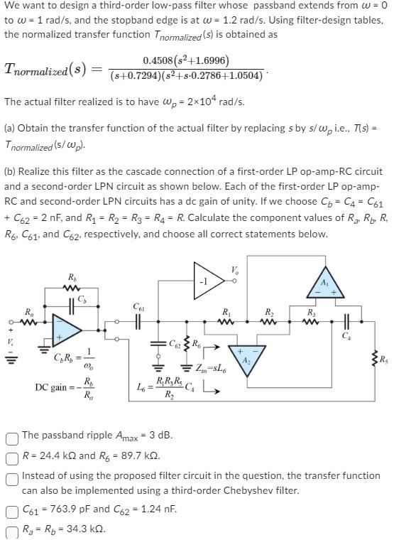 Solved We want to design a third-order low-pass filter whose | Chegg.com