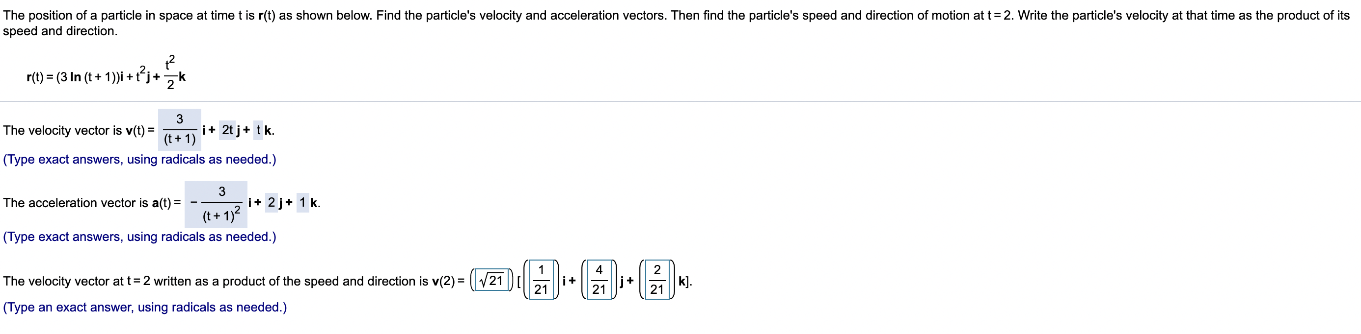 Solved The position of a particle in space at time t is r(t) | Chegg.com