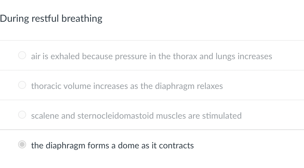 the diaghragm forms a dome and thoracic volume | Chegg.com