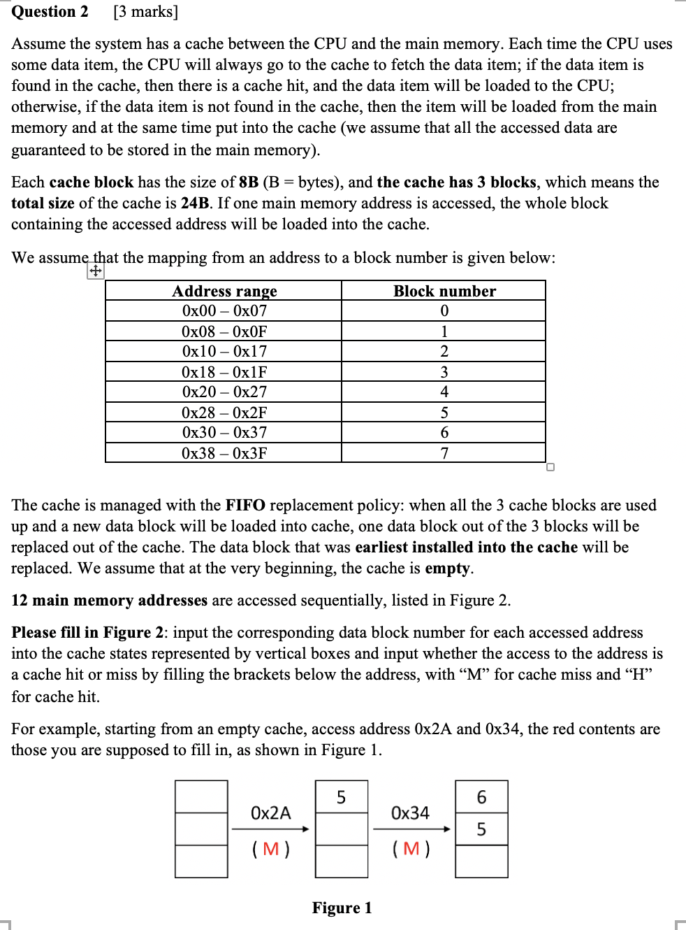 Solved Question 2 [3 marks] Assume the system has a cache | Chegg.com