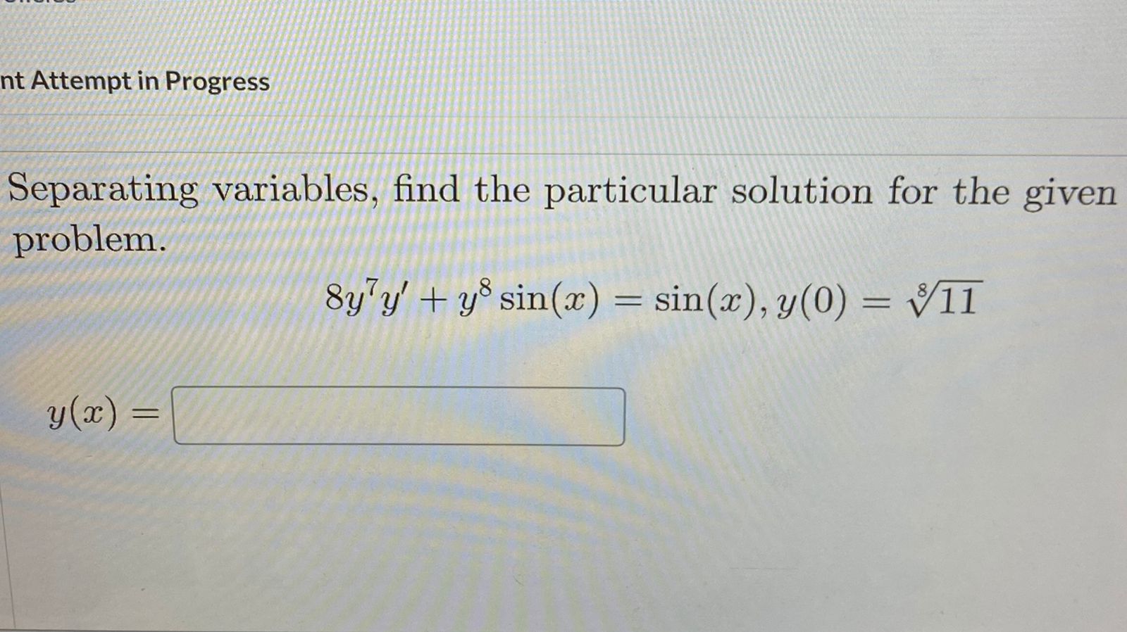Solved Separating variables, find the particular solution | Chegg.com
