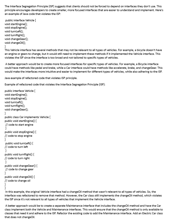 Solved The Interface Segregation Principle (ISP) suggests | Chegg.com