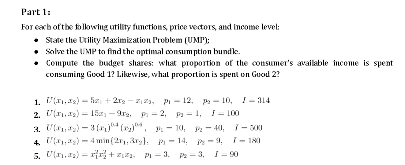 Solved For each of the following utility functions, price | Chegg.com