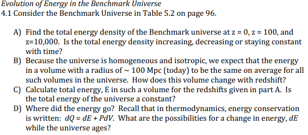 Solved Evolution of Energy in the Benchmark Universe 4.1 | Chegg.com
