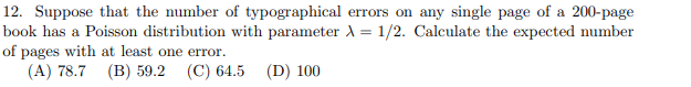 Solved 12. Suppose that the number of typographical errors | Chegg.com