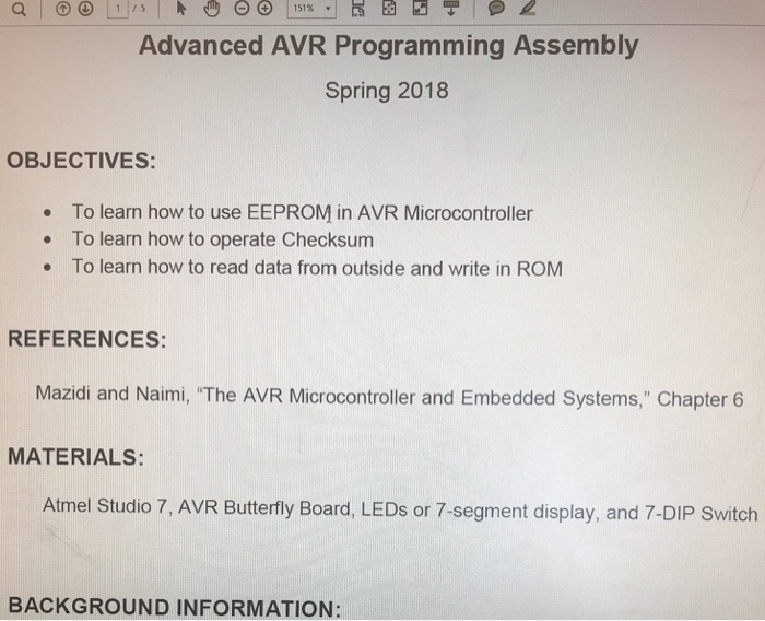 151% Advanced AVR Programming Assembly Spring 2018 | Chegg.com