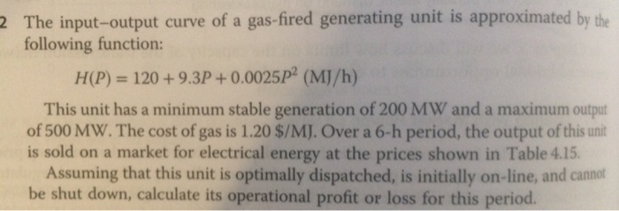 Solved 2 The input-output curve of a gas-fired generating | Chegg.com