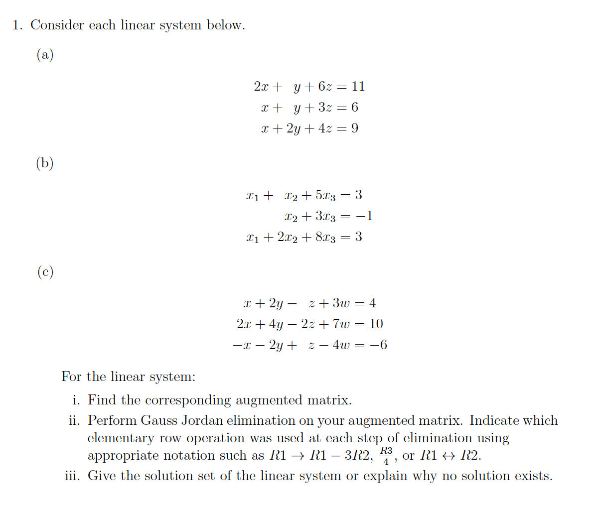 Solved 1. Consider each linear system below. (a) | Chegg.com