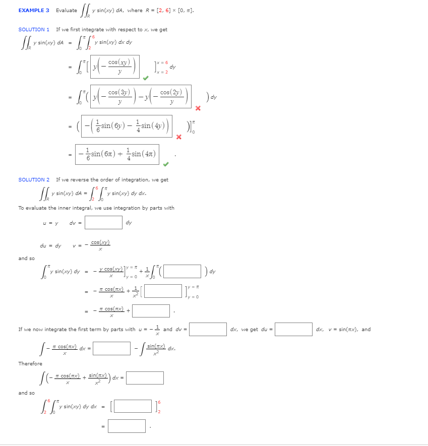 Solved EXAMPLE 3 Evaluate They y sin(xy) da, where R = [2,6] | Chegg.com