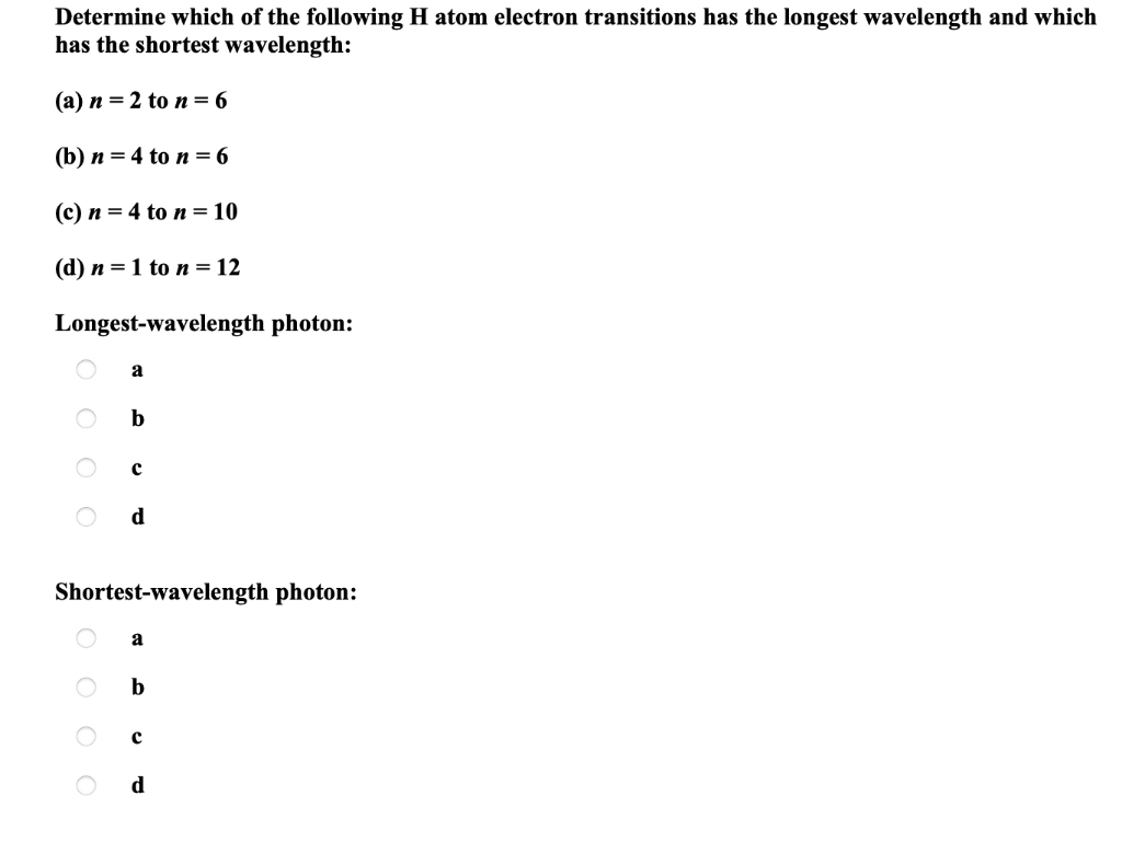 Solved Determine Which Of The Following H Atom Electron