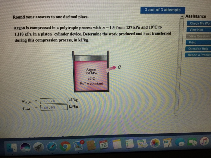 Solved Argon Is Compressed In A Polytropic Process With N