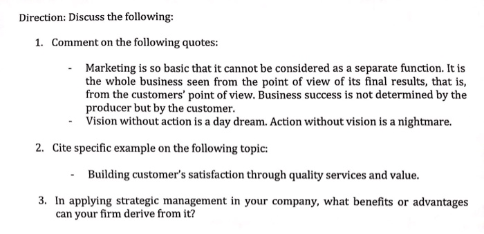 Solved Direction: Discuss the following: Comment on the | Chegg.com