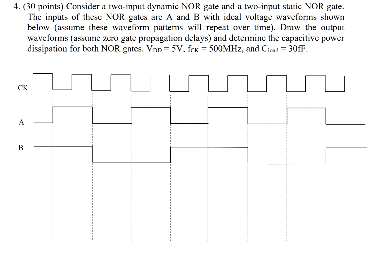 Solved 4. (30 points) Consider a two-input dynamic NOR gate | Chegg.com