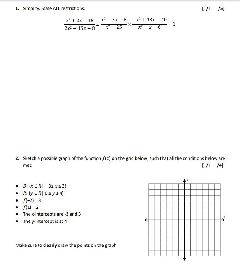 Solved 1. Simplify. State ALL restrictions. \\( [\\mathrm{T} | Chegg.com