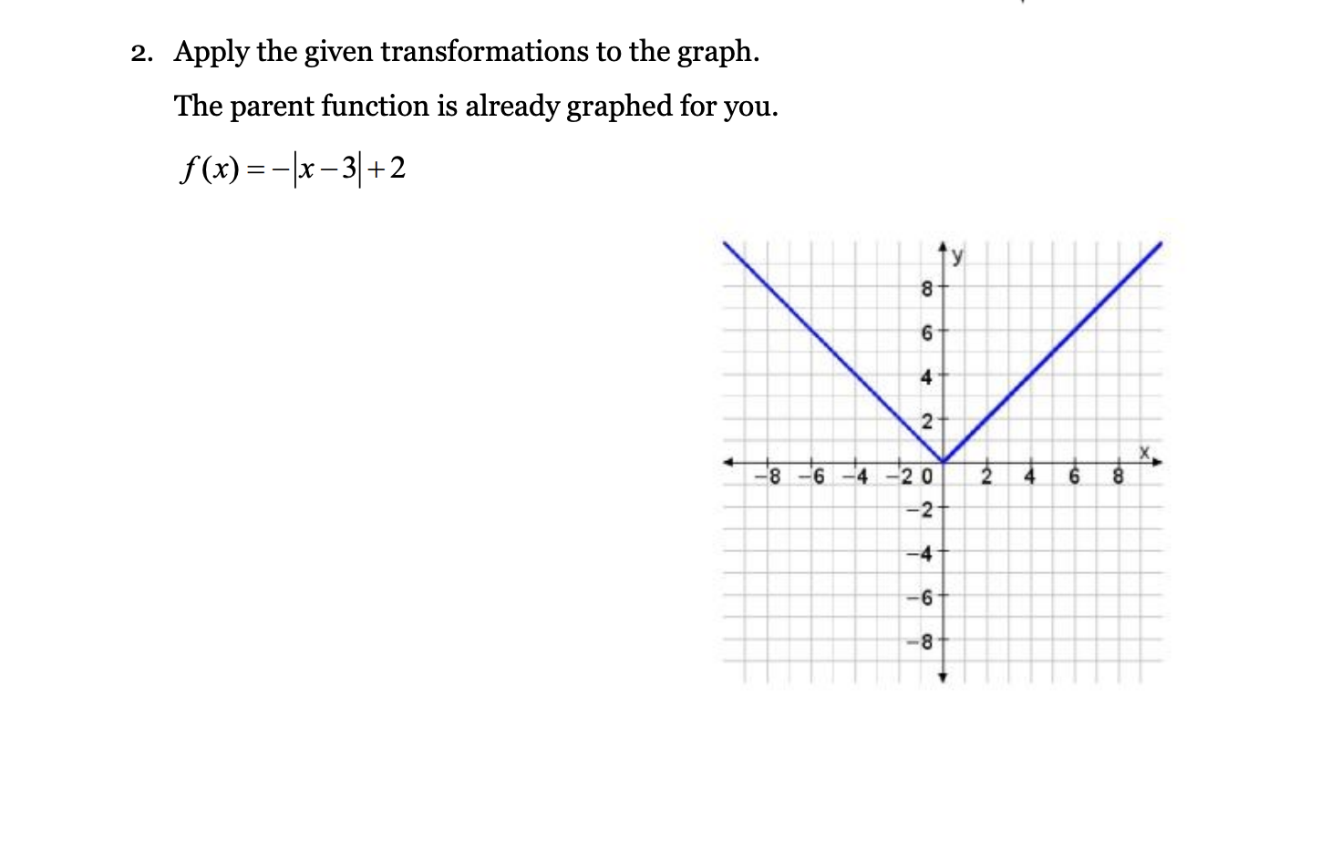 Solved 2. Apply the given transformations to the graph. The | Chegg.com