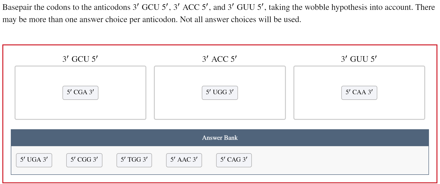Solved Basepair the codons to the anticodons | Chegg.com