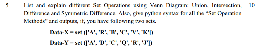 Solved 5 10 List and explain different Set Operations using | Chegg.com
